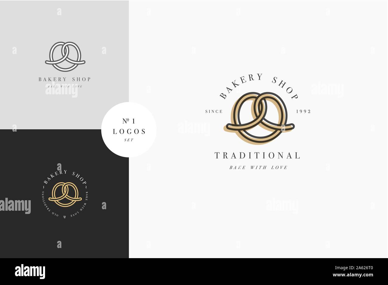 Vector design template and emblem - pretzel bake icon for bakery. Sweet ...