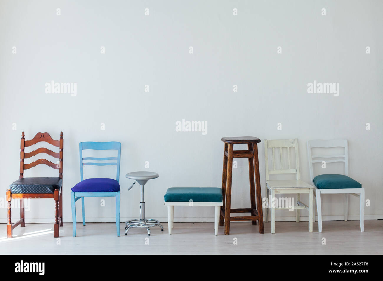 Multicolored old wooden chair hi-res stock photography and images - Alamy