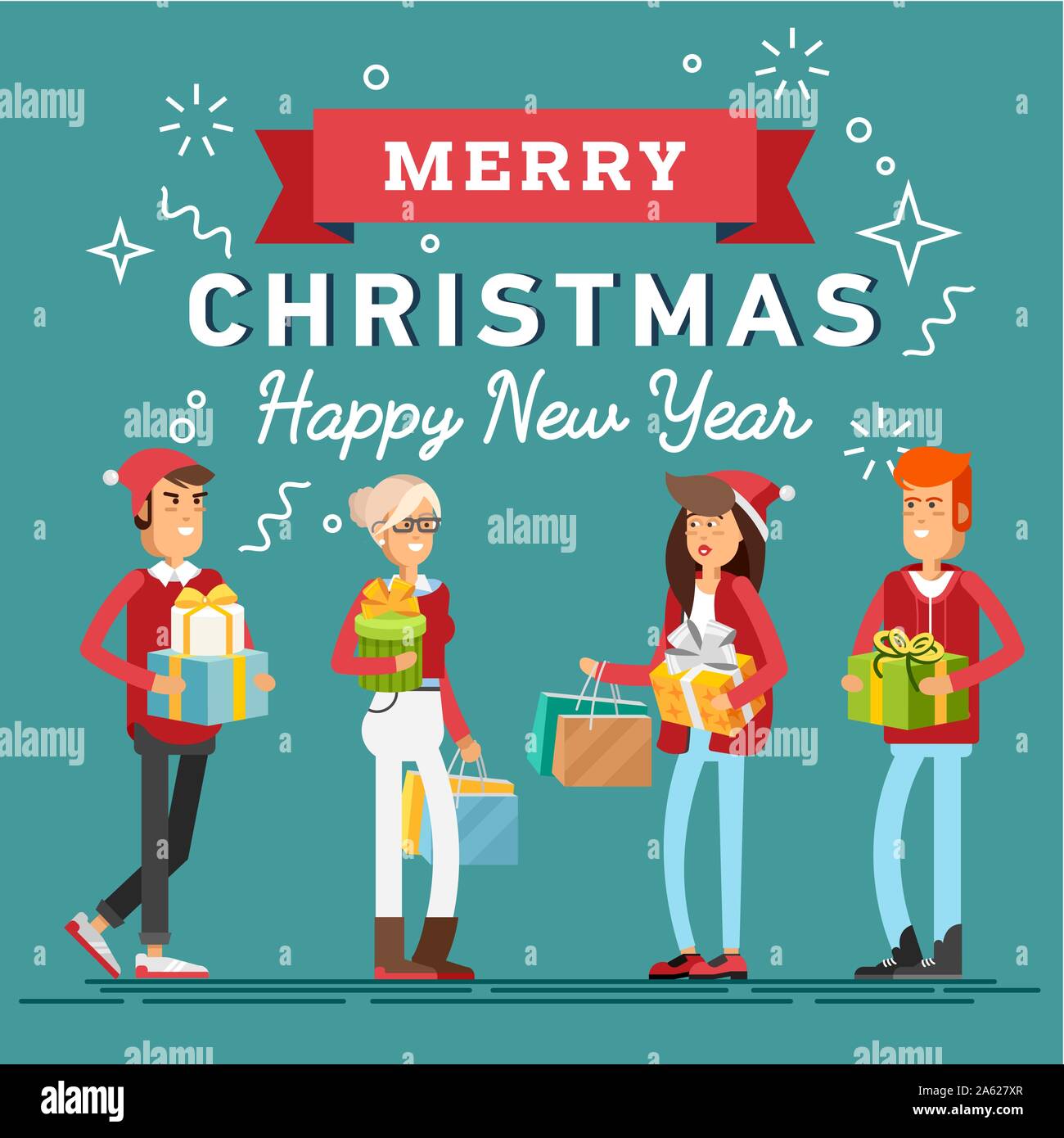 Christmas woman gift smiling Stock Vector Images - Alamy