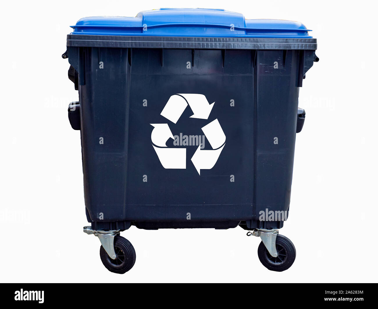 Big blue garbage cans isolated Stock Photo - Alamy