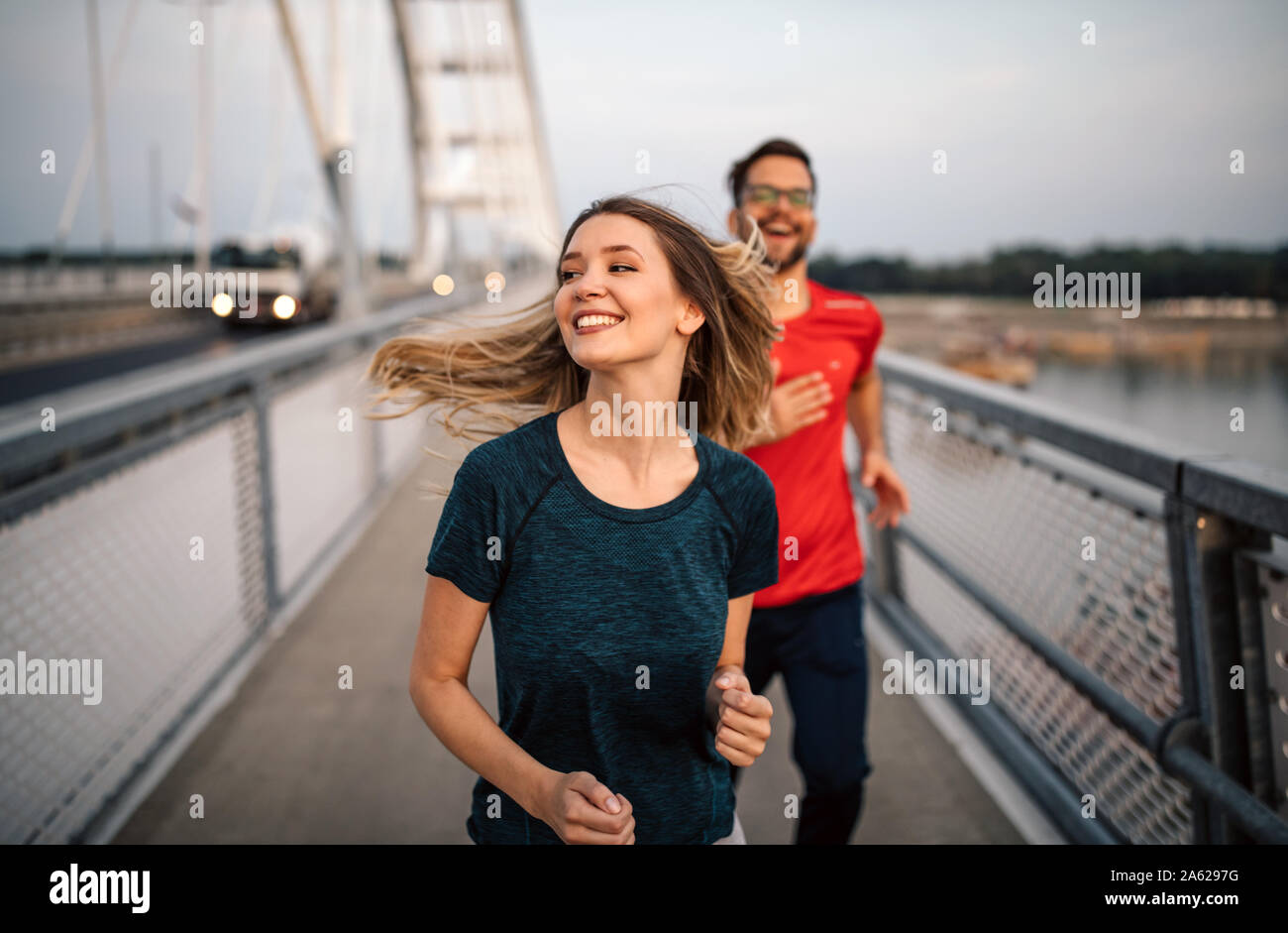 Young people running and exercising. Living healthy sporty lifestyle ...