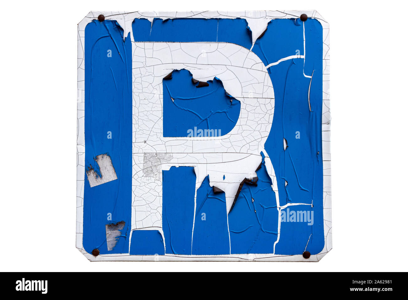 Very old 'Parking' road sign with cracks isolated on white Stock Photo ...