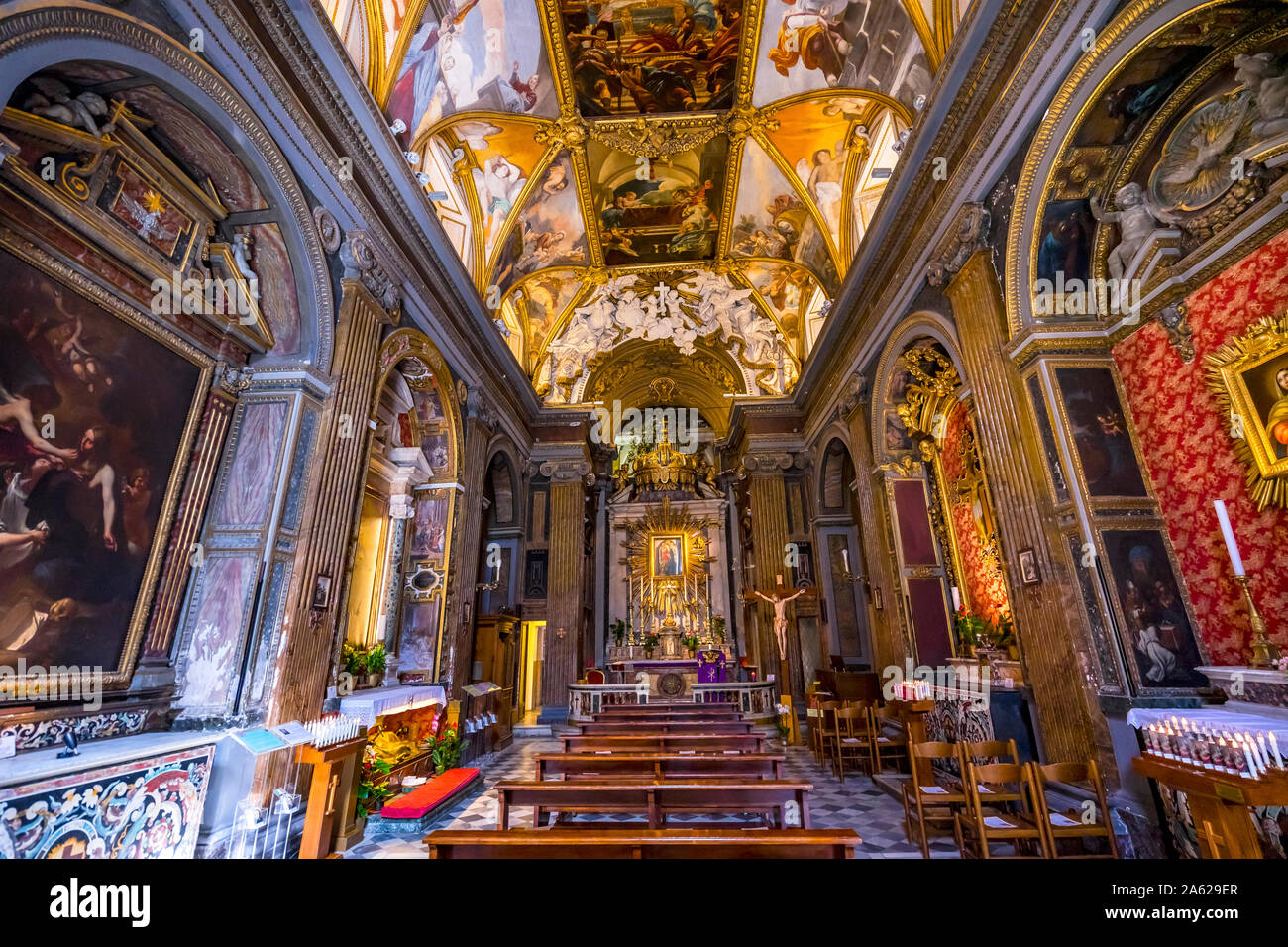Ceiling Frescos Nave Basilica Altar Pews Saint Maria in Trevio Rome ...