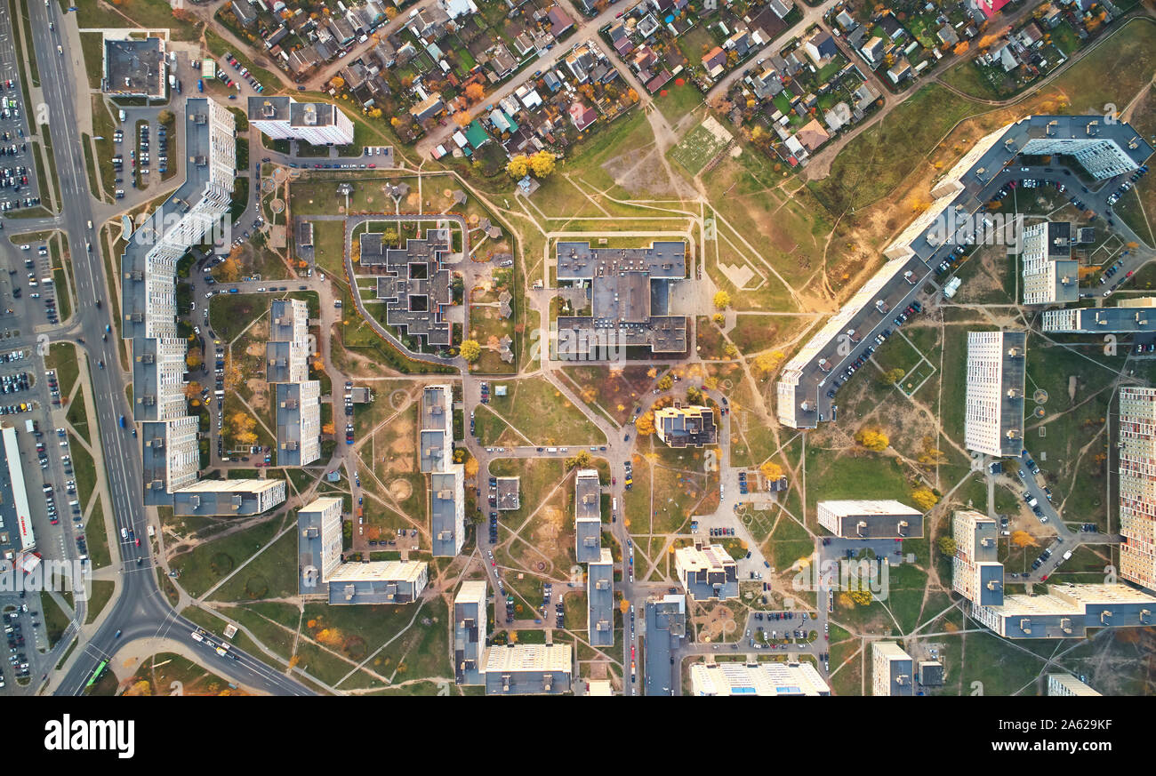 Neighbourhood with school and roads above top view Stock Photo - Alamy