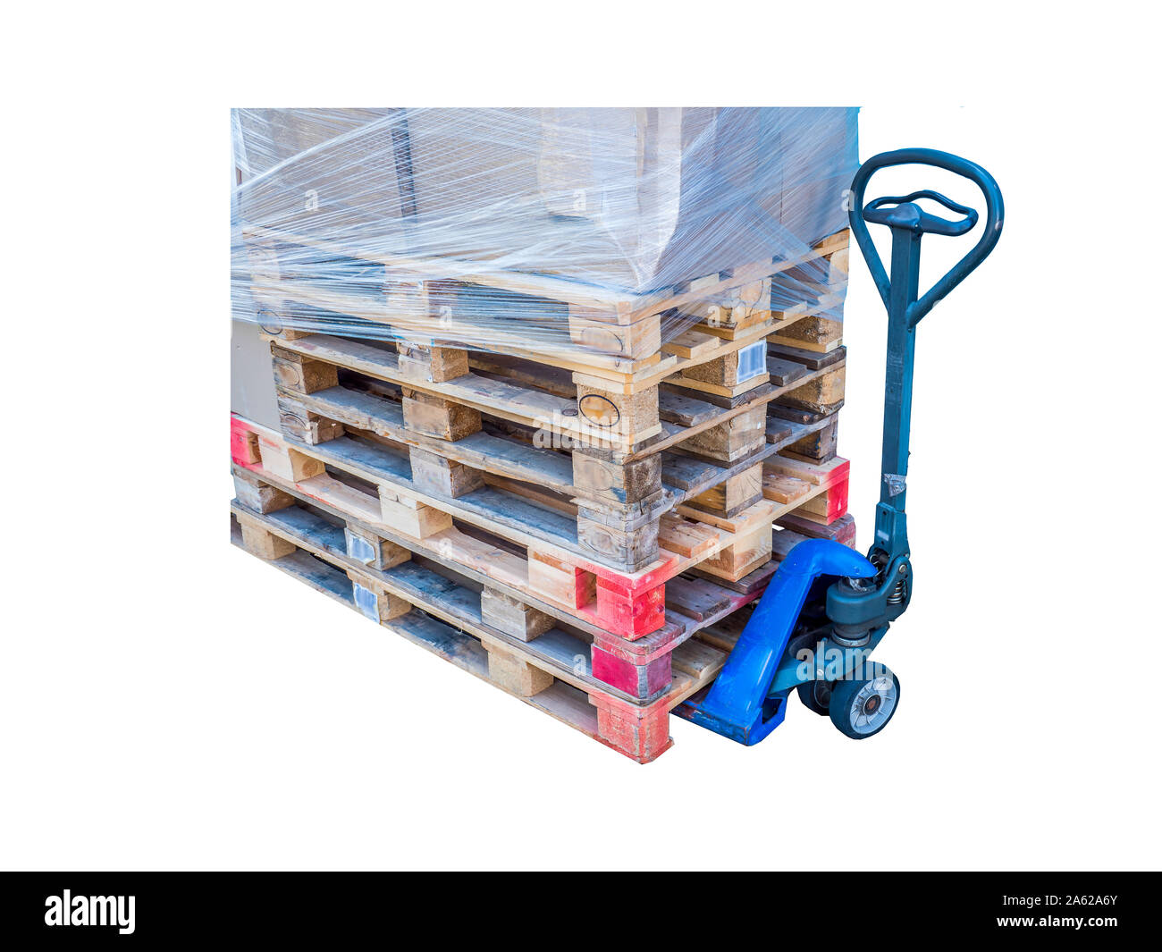 Wooden pallets isolated on a pallet lift trucks Stock Photo - Alamy