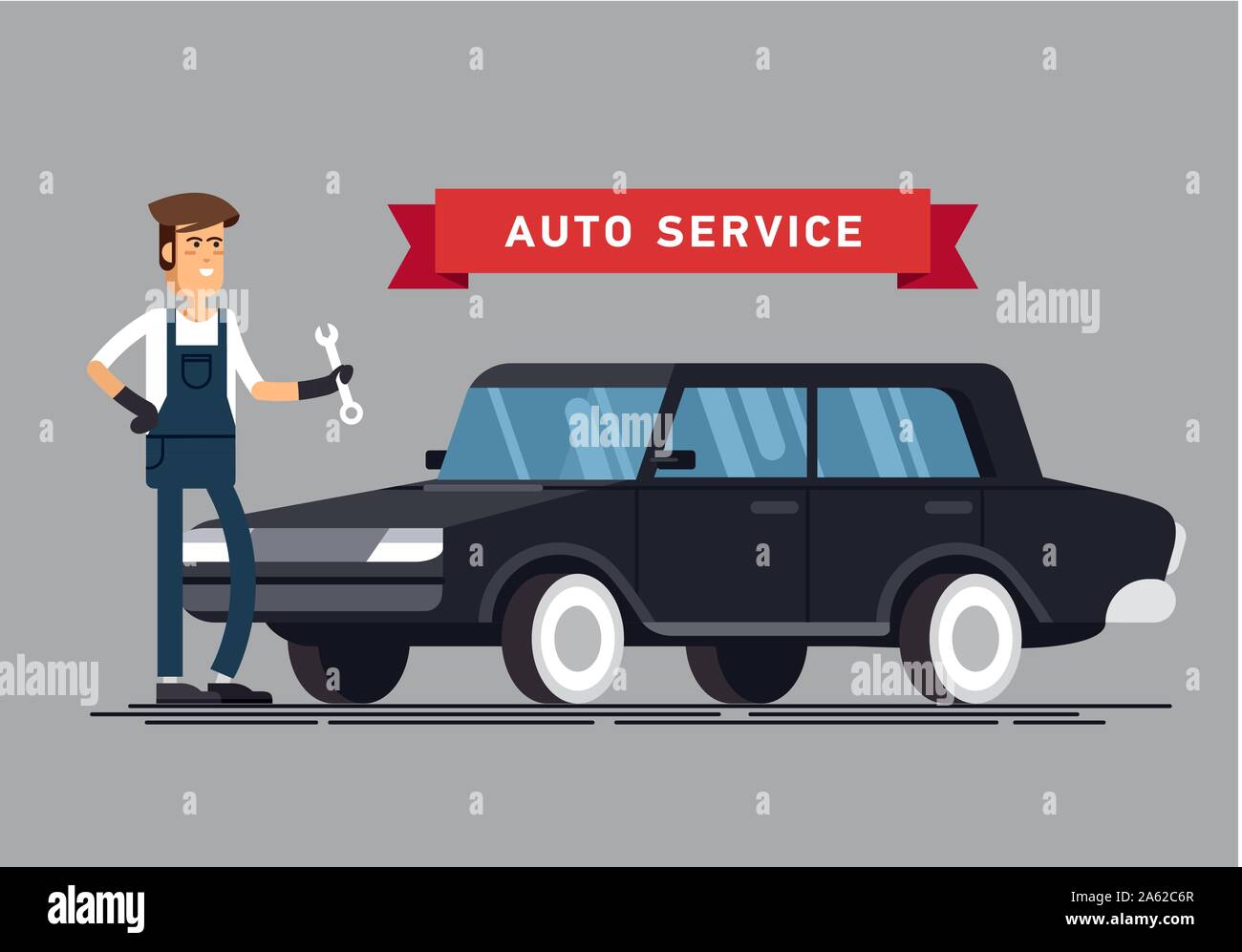 Cool set of car repair shop and auto service vector illustrations Stock ...