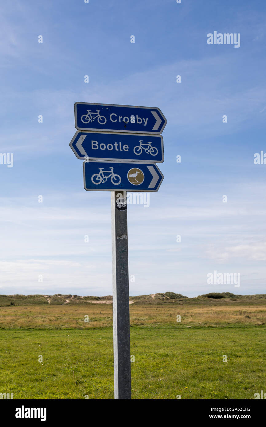 Cycle route direction signs for Crosby and Bootle, Merseyside, England ...