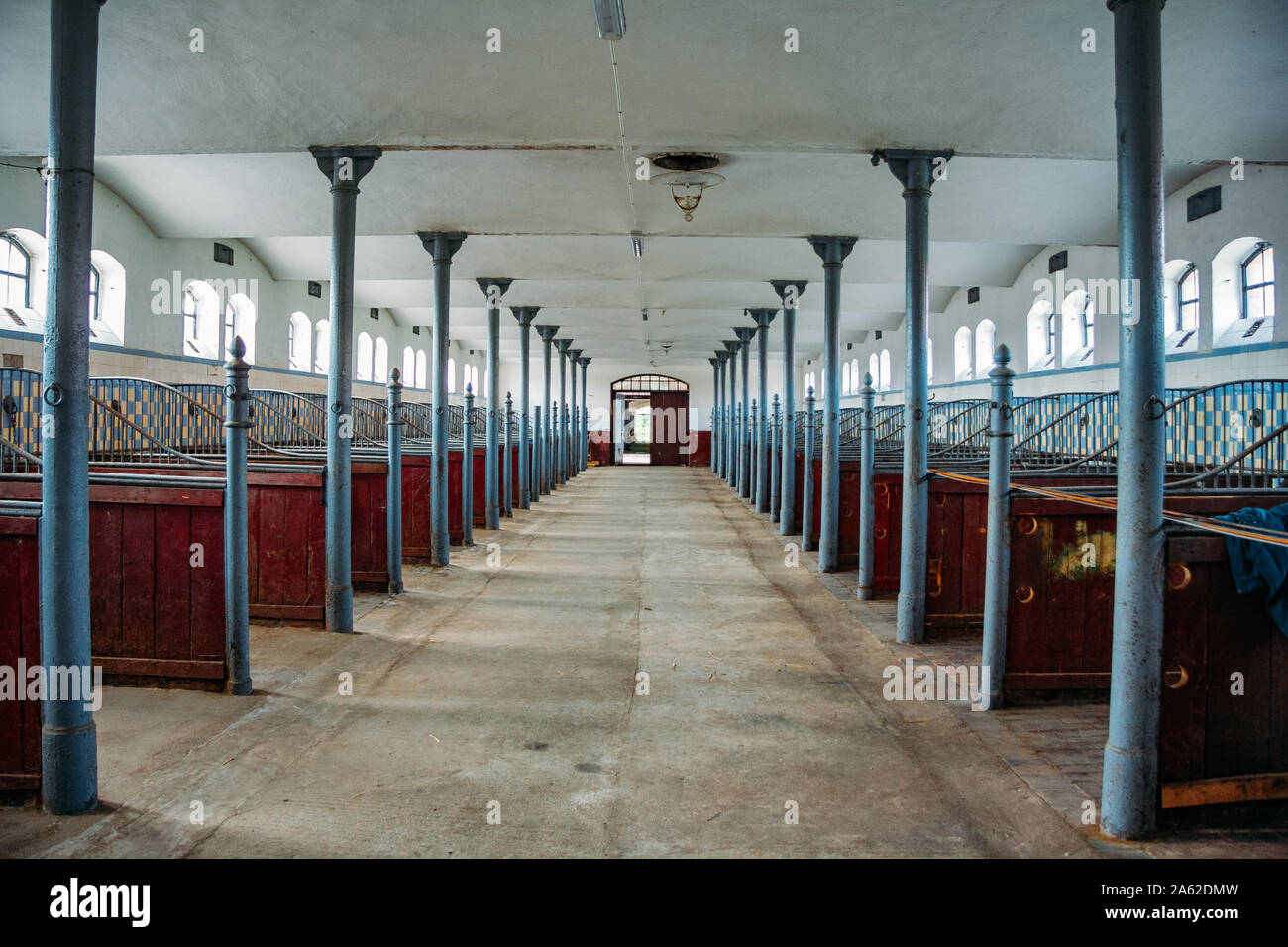 Inside old German stable or barn with horse boxes Stock Photo - Alamy