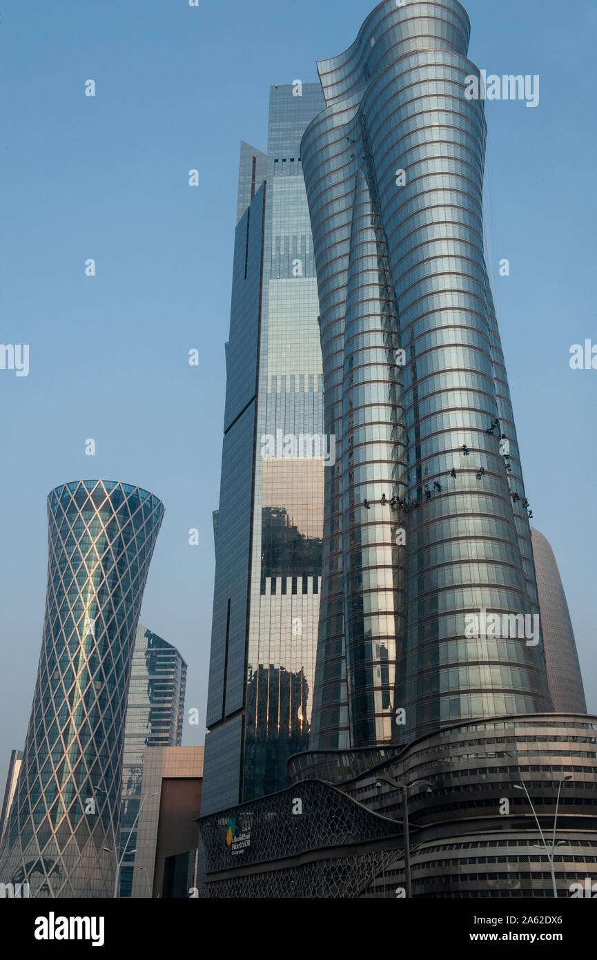 The iconic Tornado tower and other modern skyscraper offices in Doha ...