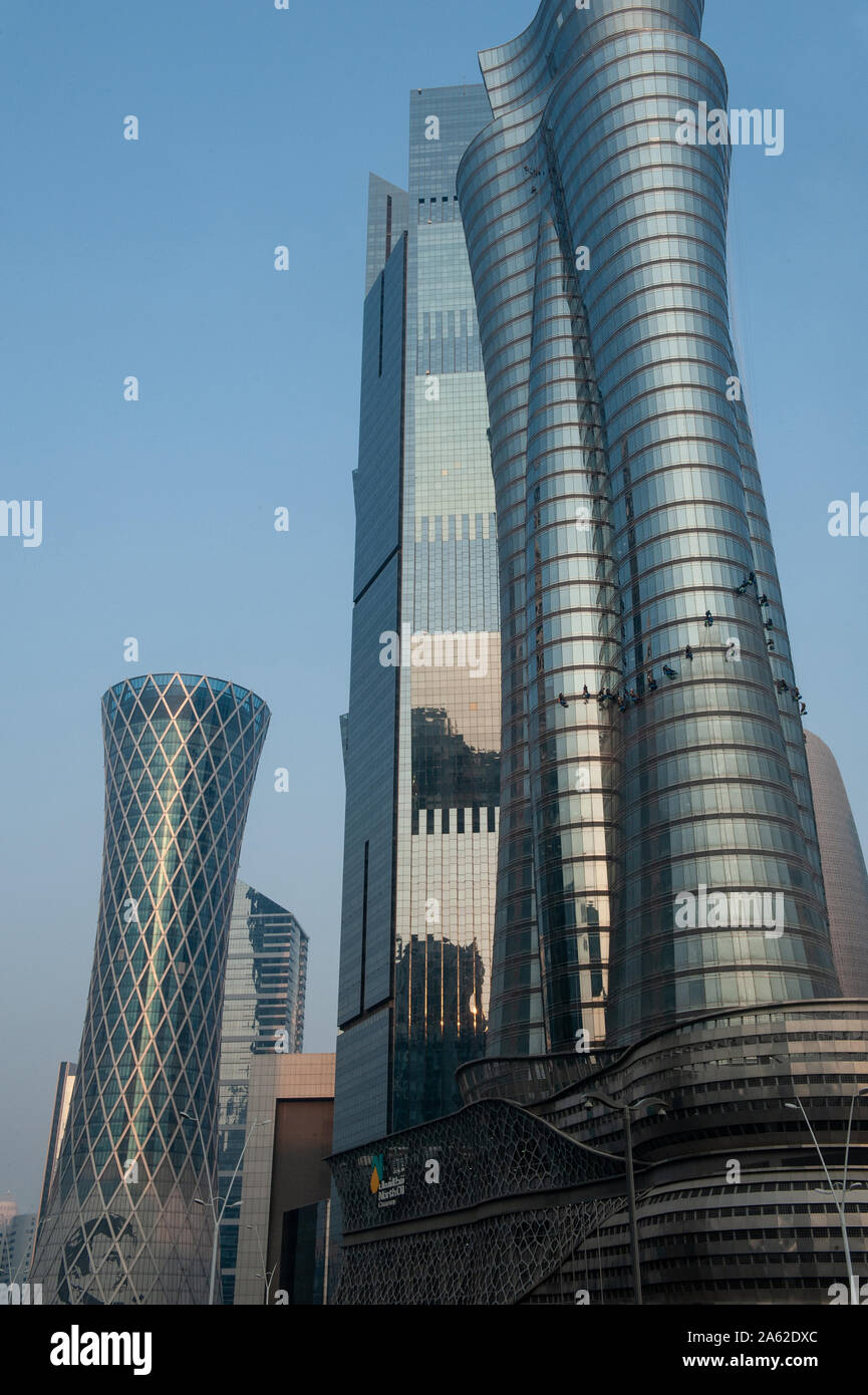 The iconic Tornado tower and other modern skyscraper offices in Doha ...