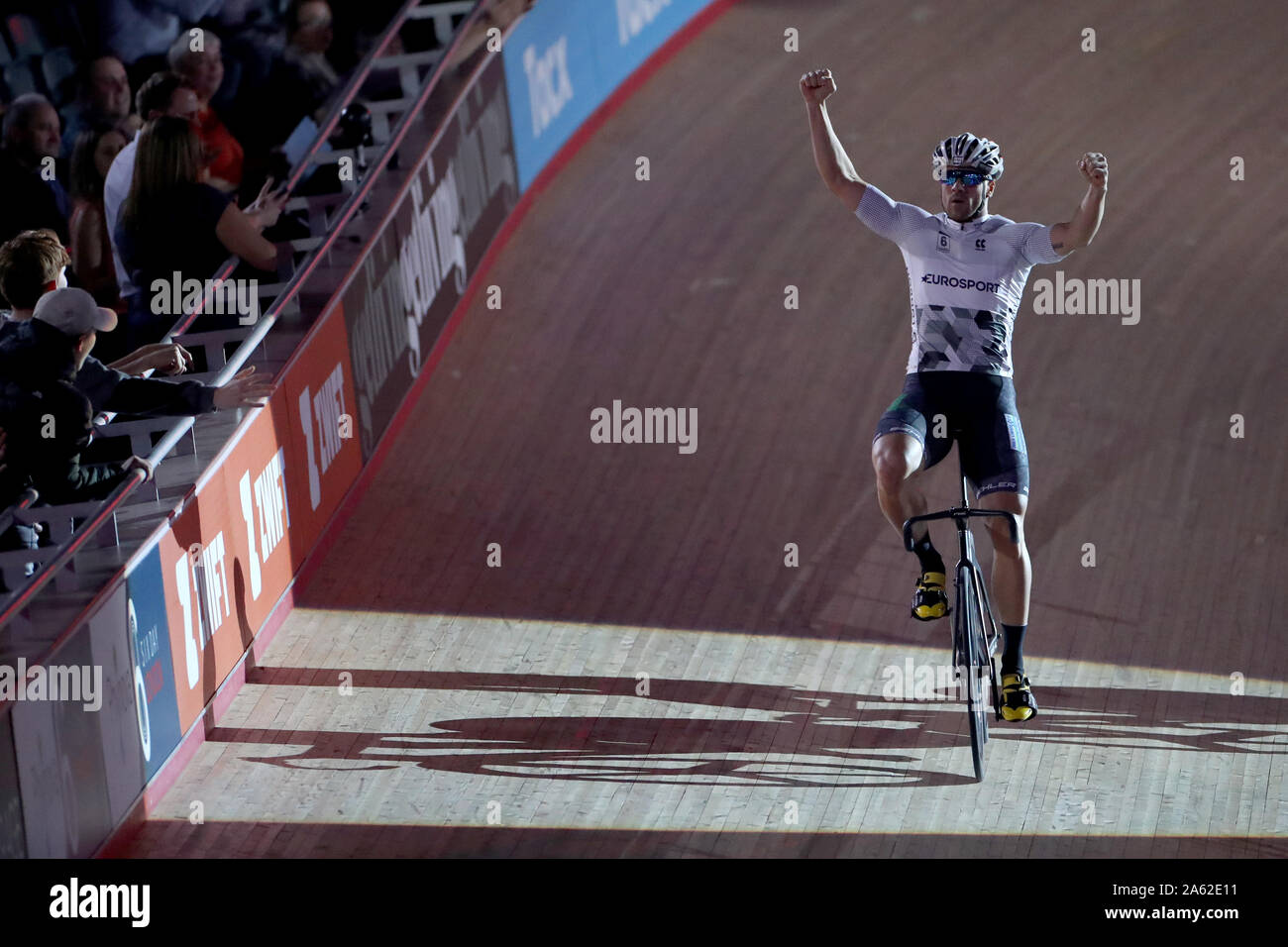 Germany’s Maximilian Levy celebrates after winning in the Sprint Final ...