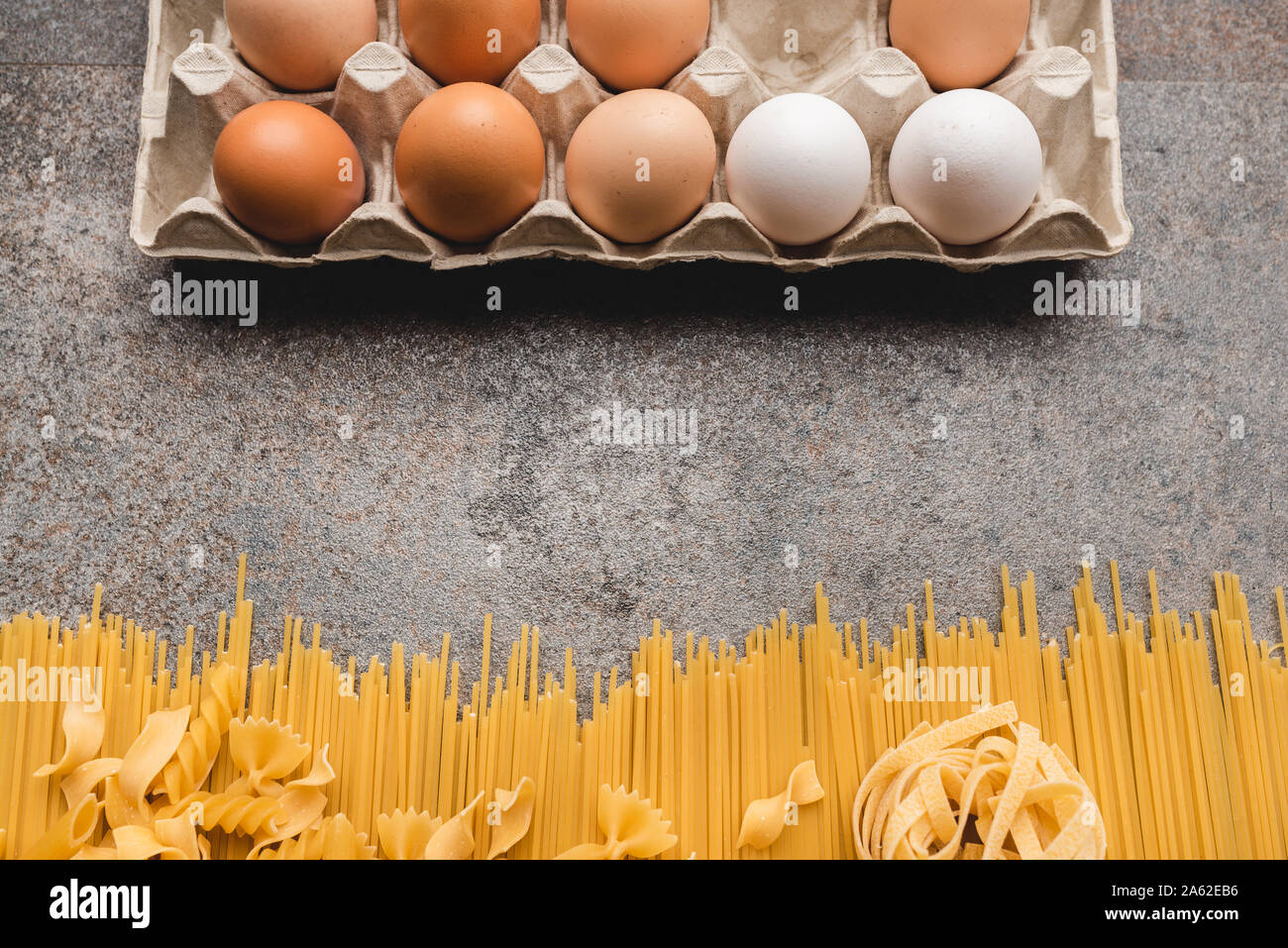 Different types of pasta and eggs that we use every day in the kitchen ...