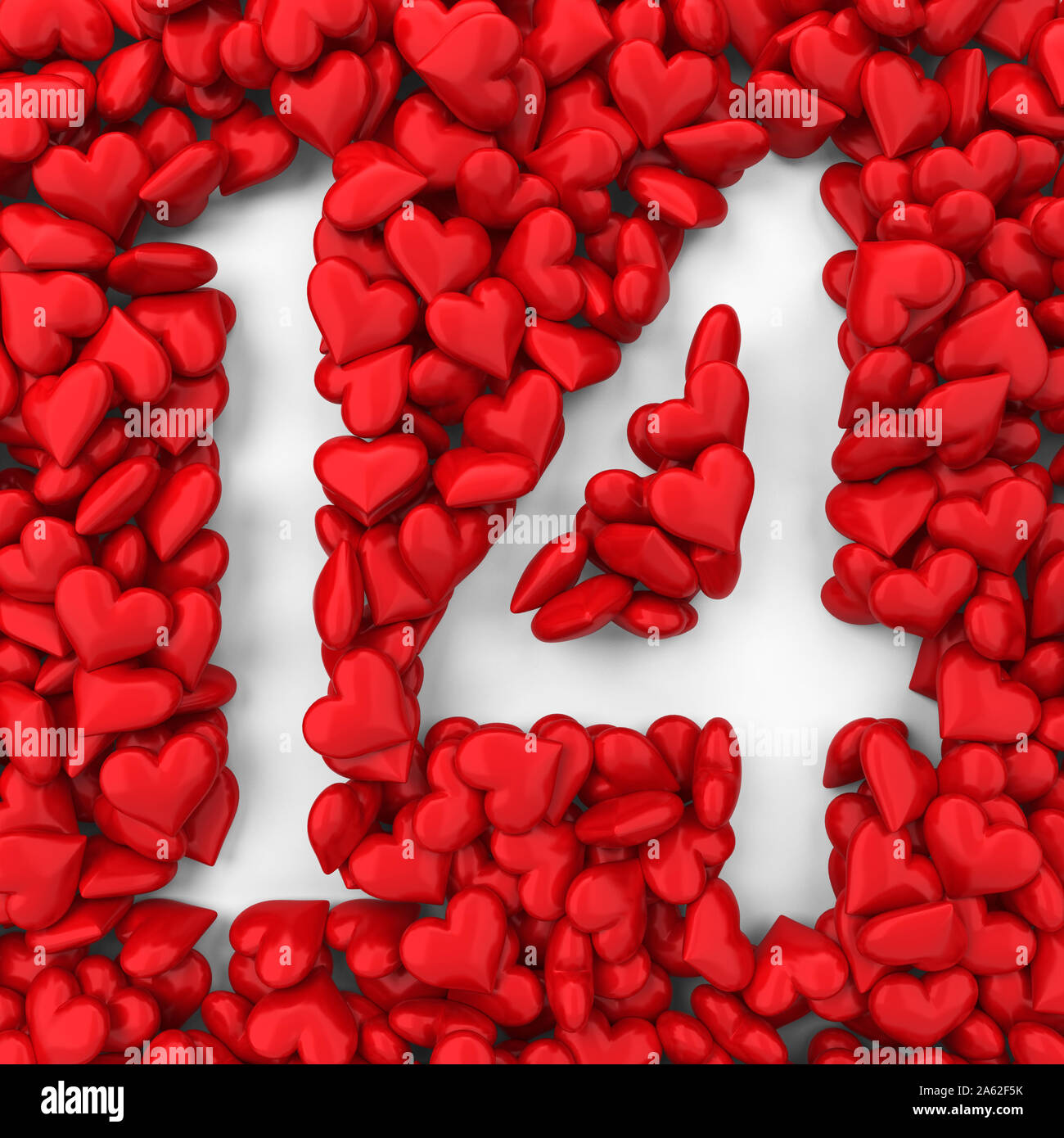 14 made from small hearts. 3d illustration isolated on white background ...
