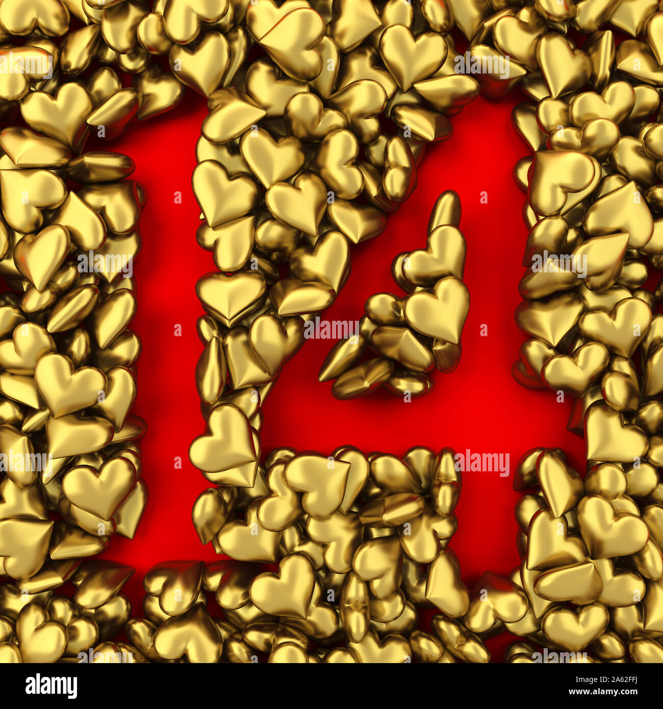 14 made from small hearts. 3d illustration isolated on white background ...