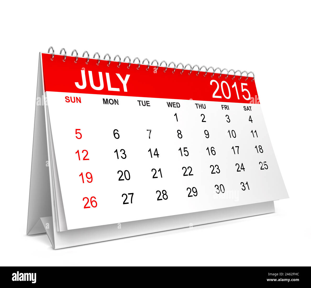2015 Calendar. July. 3d illustration isolated on white background Stock ...