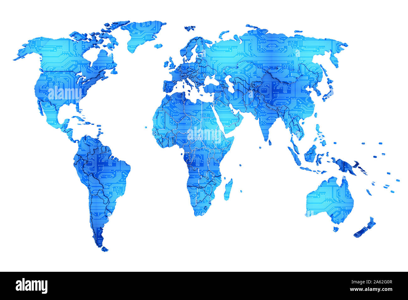 World map with pcb texture in blue tone. 3d illustration Stock Photo ...