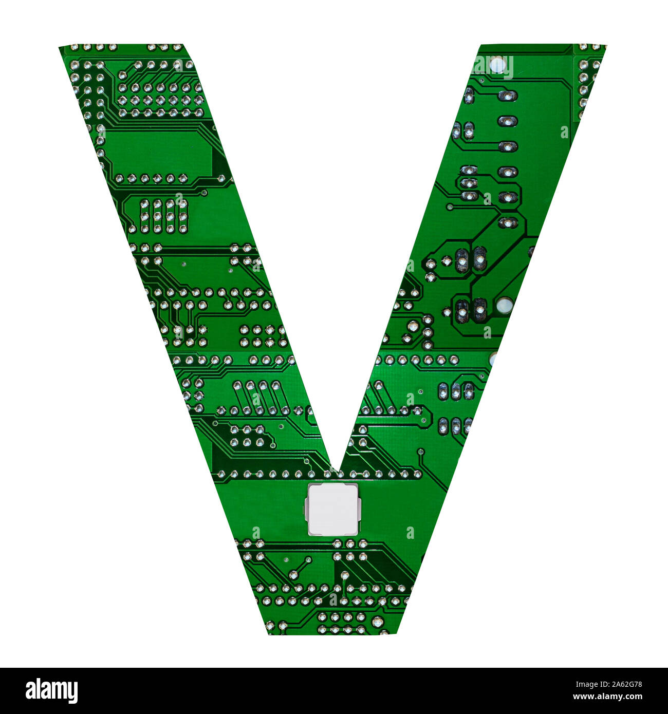 Letter V, Alphabet in circuit board style. Digital hi-tech letter ...