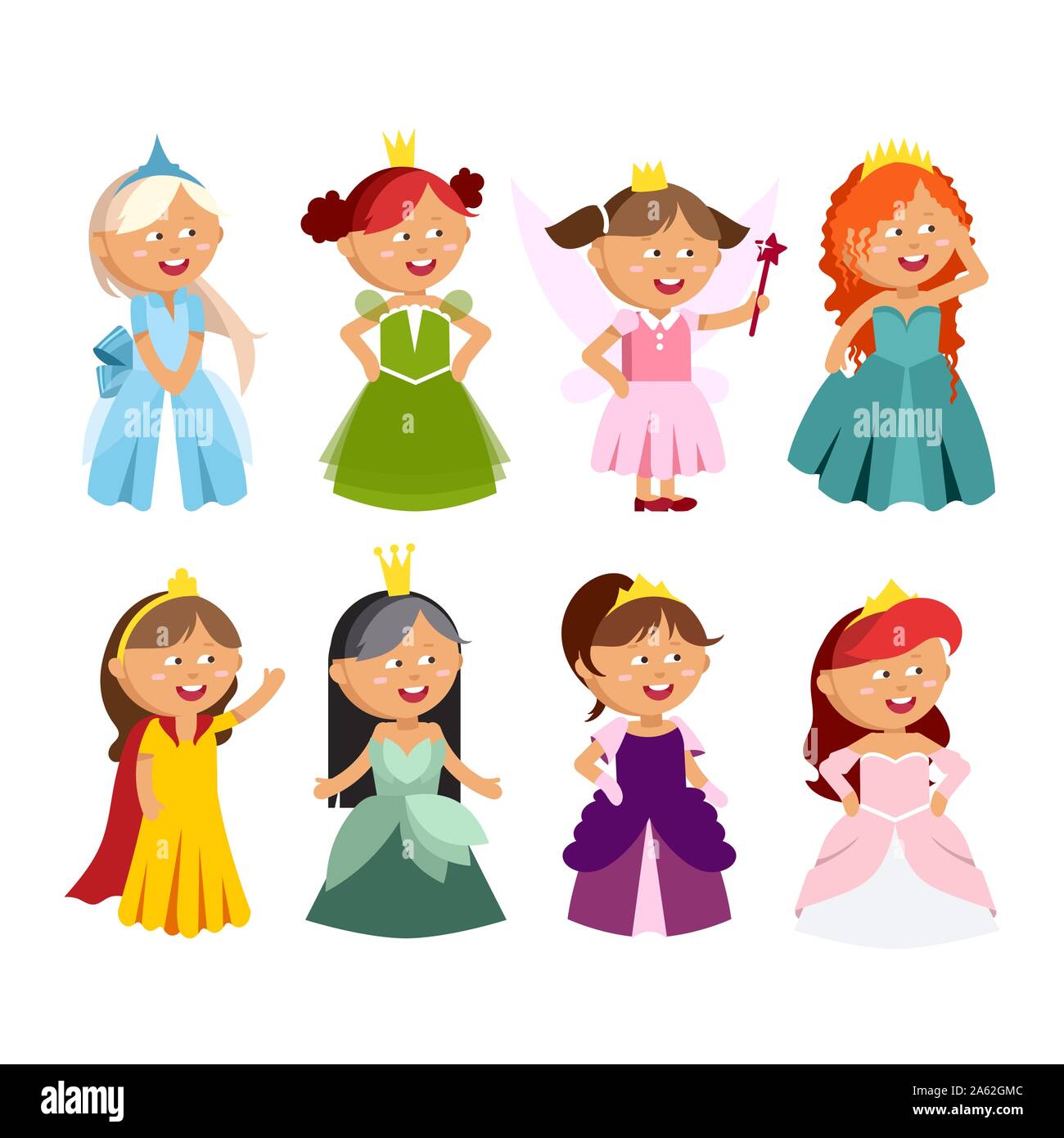 Princesses Vector Set Cute Collection Of Beautiful Characters Stock
