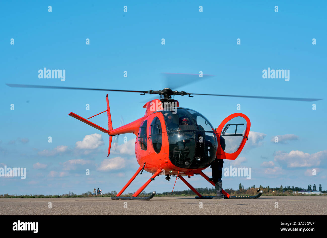 small commercial helicopter at the airport Stock Photo - Alamy