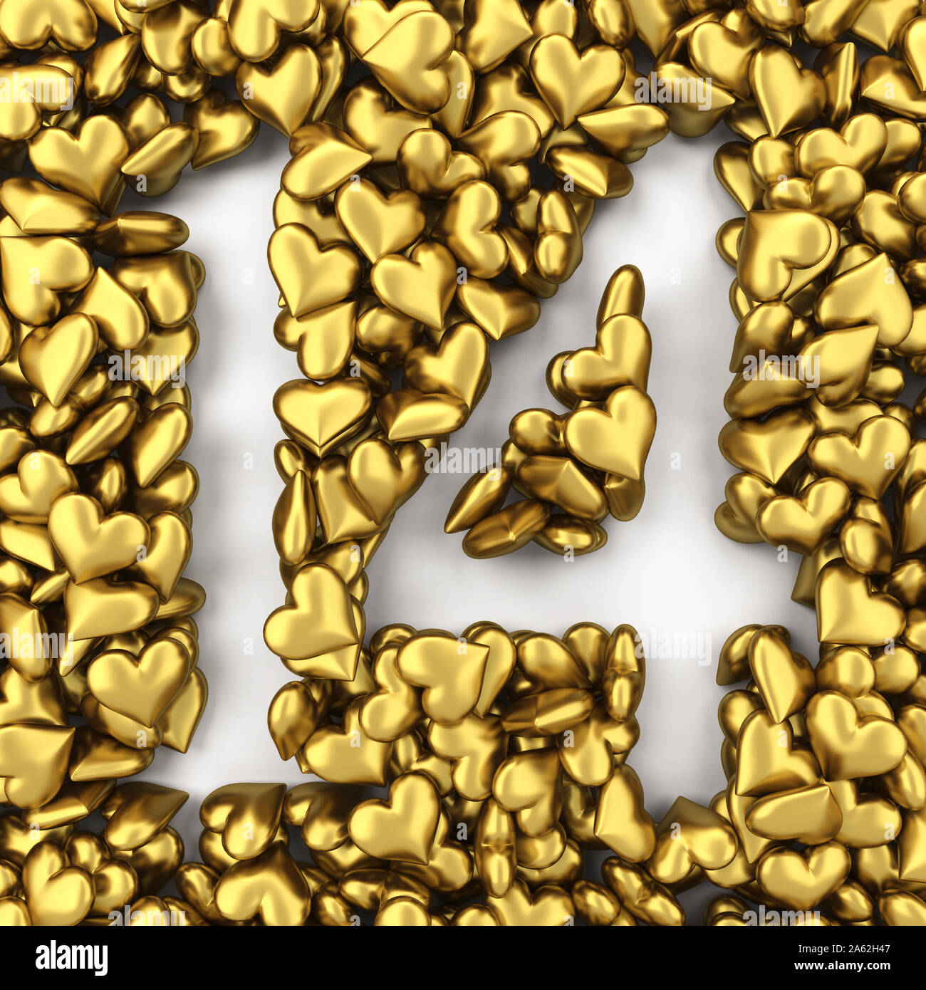 14 made from small hearts. 3d illustration isolated on white background ...