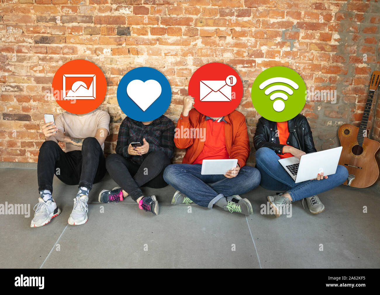 Creative millenial people connecting and sharing social media. Modern ...