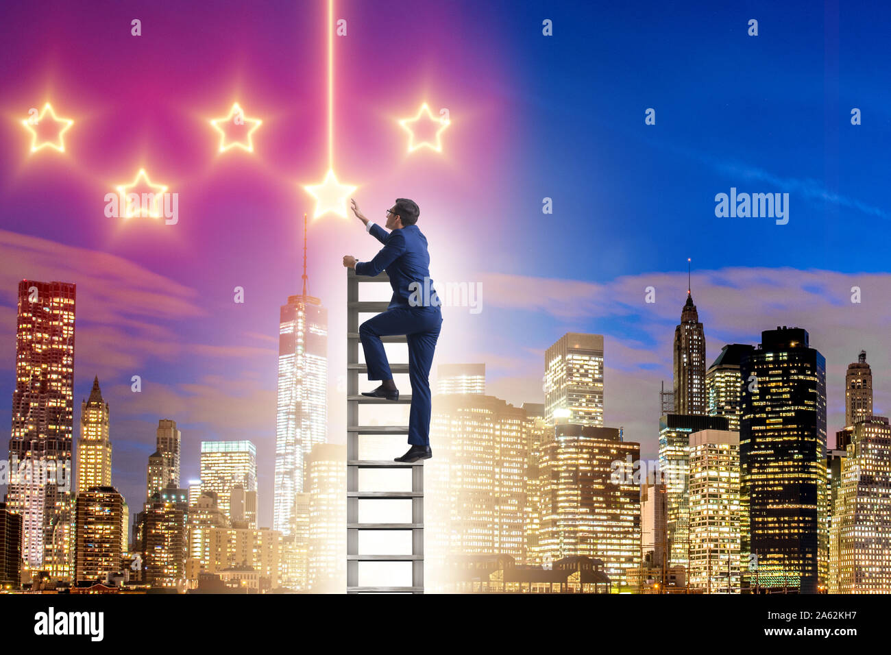 The businessman reaching out for stars Stock Photo - Alamy