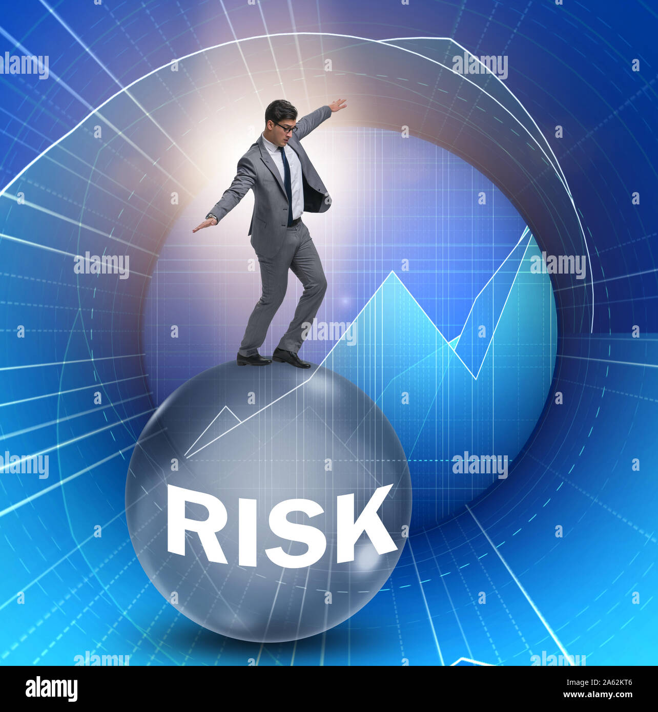 The young businessman in business risk and uncertainty concept Stock ...