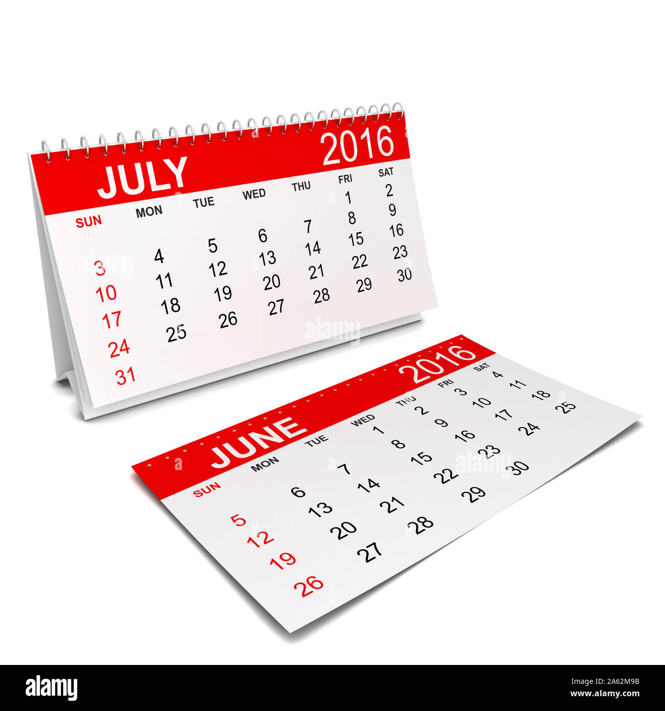 2016 Calendar. Week starts with sunday. 3d illustration isolated on ...