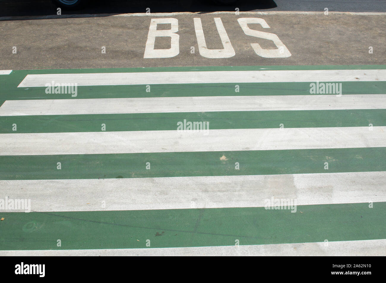 Bus stop written on road with pedestrian crossing in Cadiz Stock Photo ...