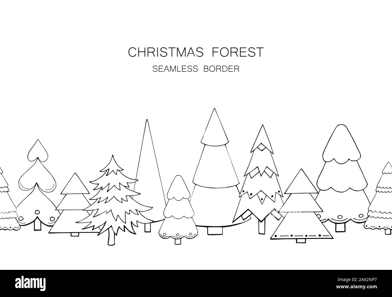 Vector seamless border with hand drawn Christmas trees isolated on ...