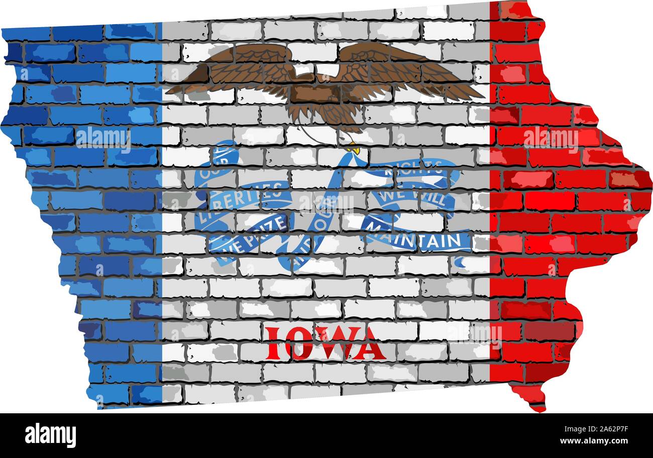 Iowa map on a brick wall - Illustration, The state of Iowa map with ...