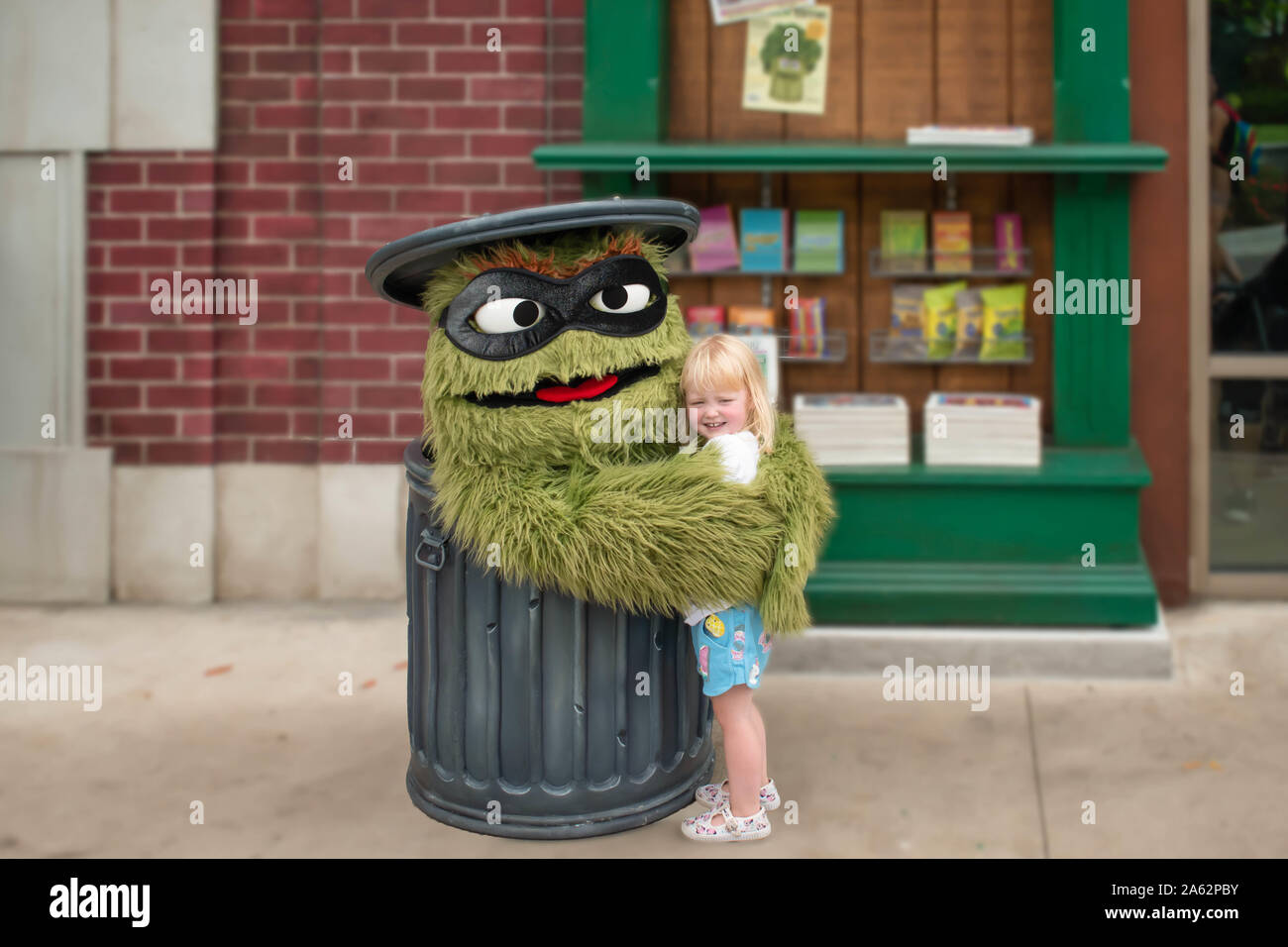 Orlando, Florida. September 21, 2019. Oscar the Grouch with little girl ...