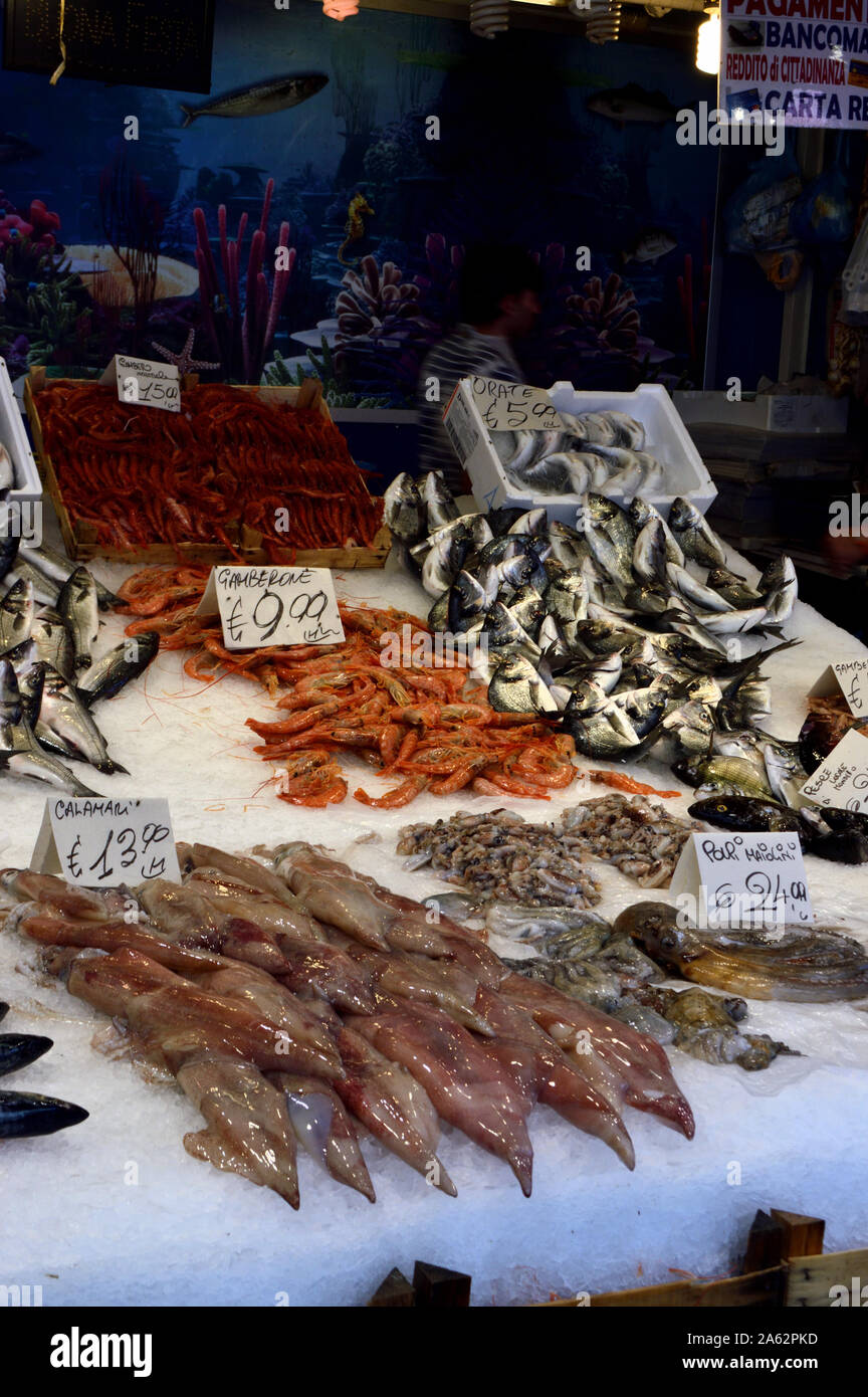 Palermo, Sicily - August 2019: images of fish and vegetable market in ...