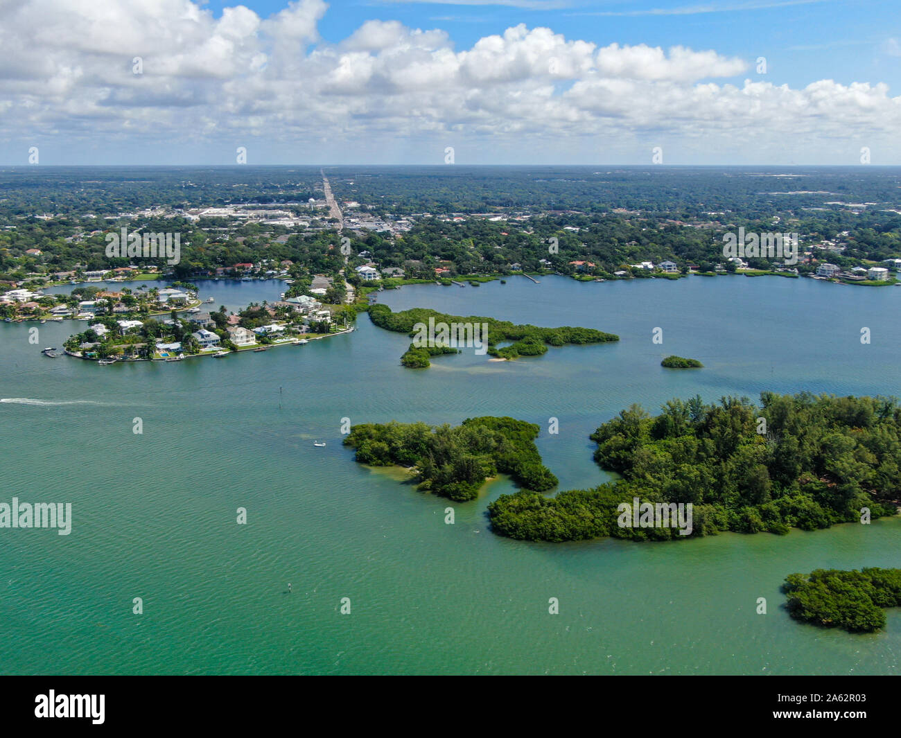 Aerial view of Siesta Key, barrier island in the Gulf of Mexico, coast ...