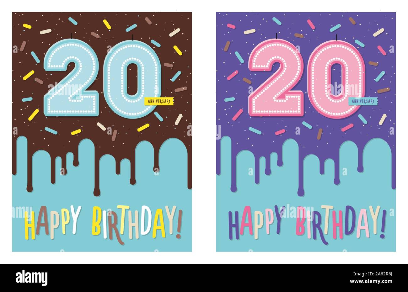 Birthday greeting card with dripping glaze on decorated cake and number ...