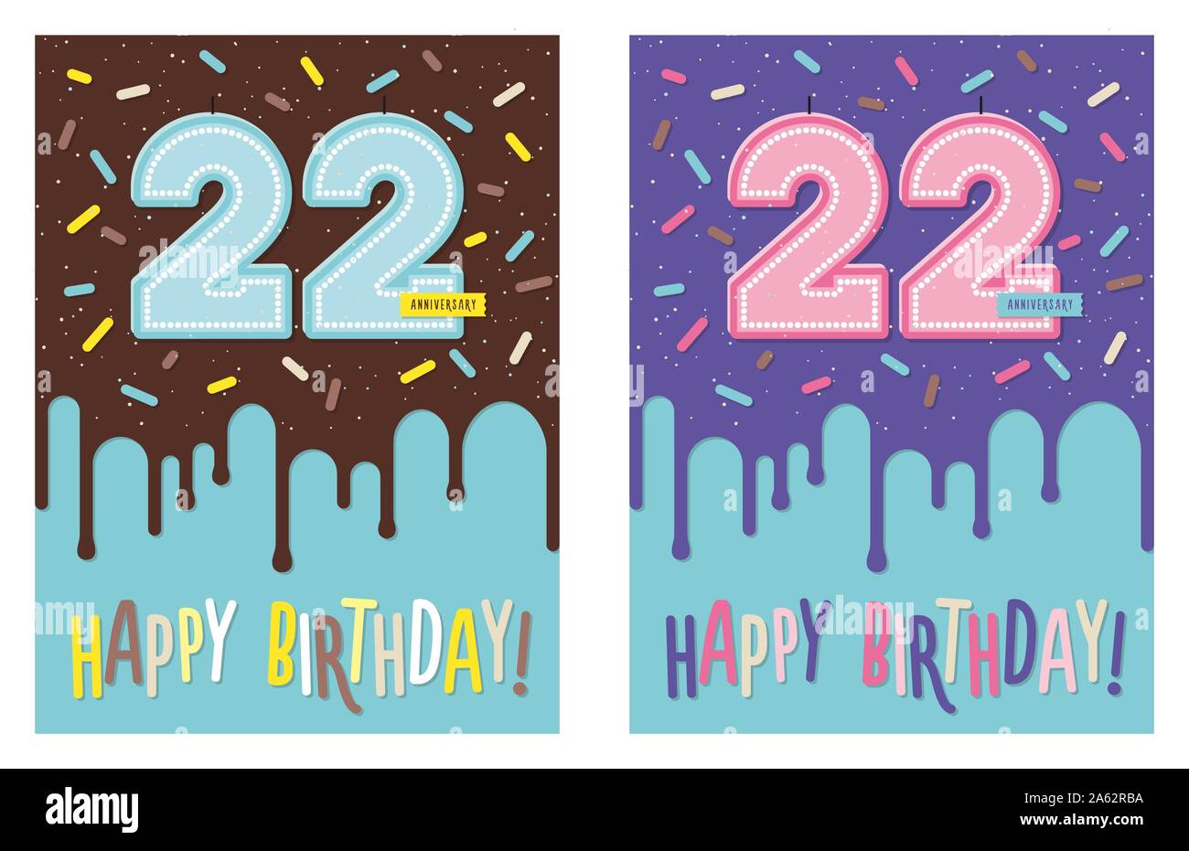 Birthday greeting card with dripping glaze on decorated cake and number ...