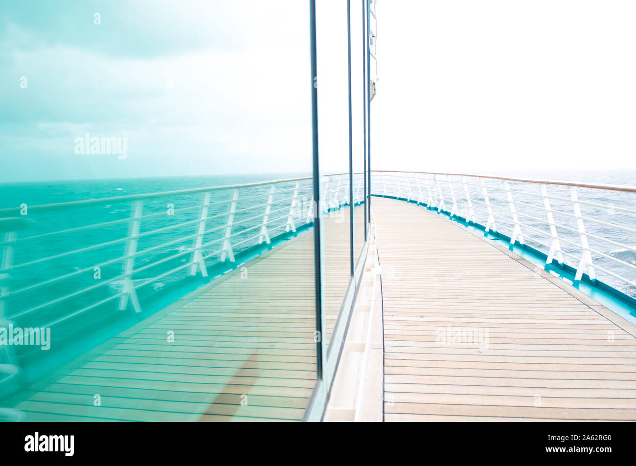 Reflection of ocean in big windows on nautical ship at sea Stock Photo ...