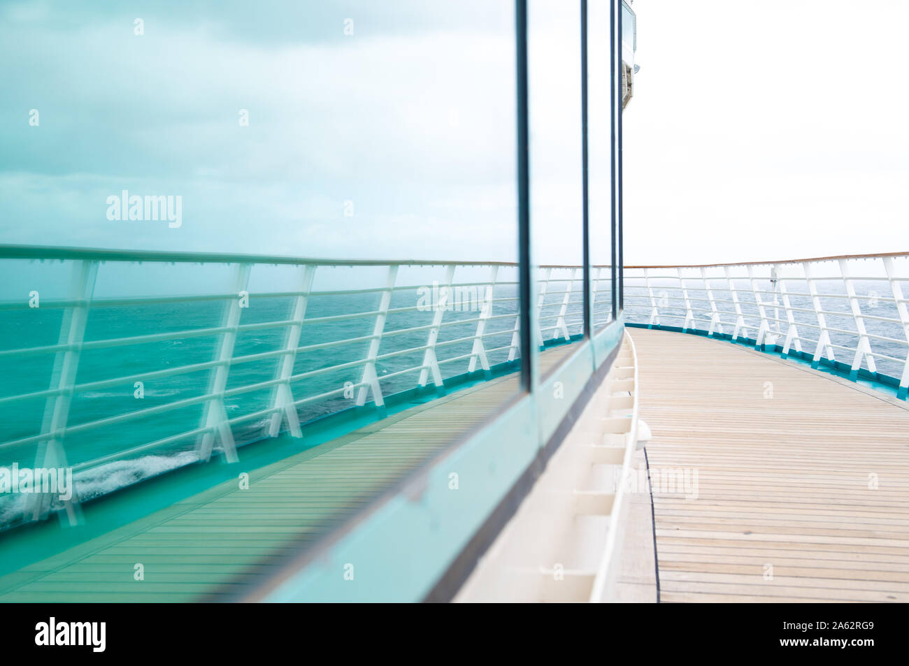 Reflection of ocean in big windows on nautical ship at sea Stock Photo ...