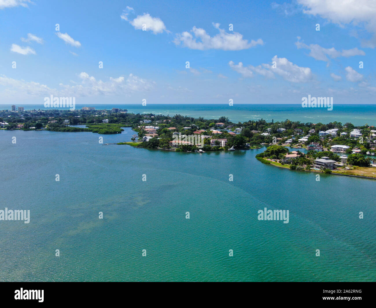Aerial view of Siesta Key, barrier island in the Gulf of Mexico, coast ...