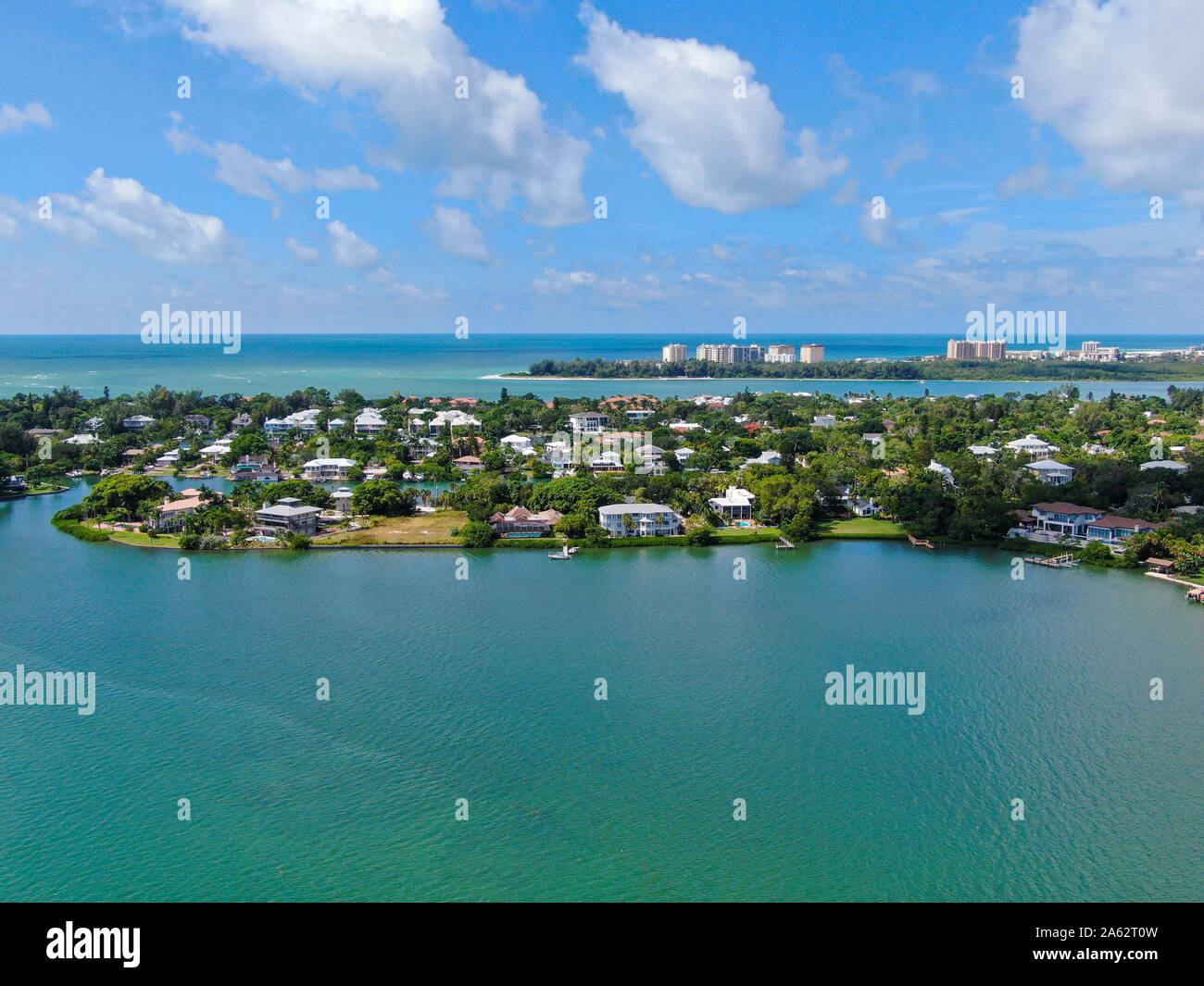 Aerial view of Siesta Key, barrier island in the Gulf of Mexico, coast ...
