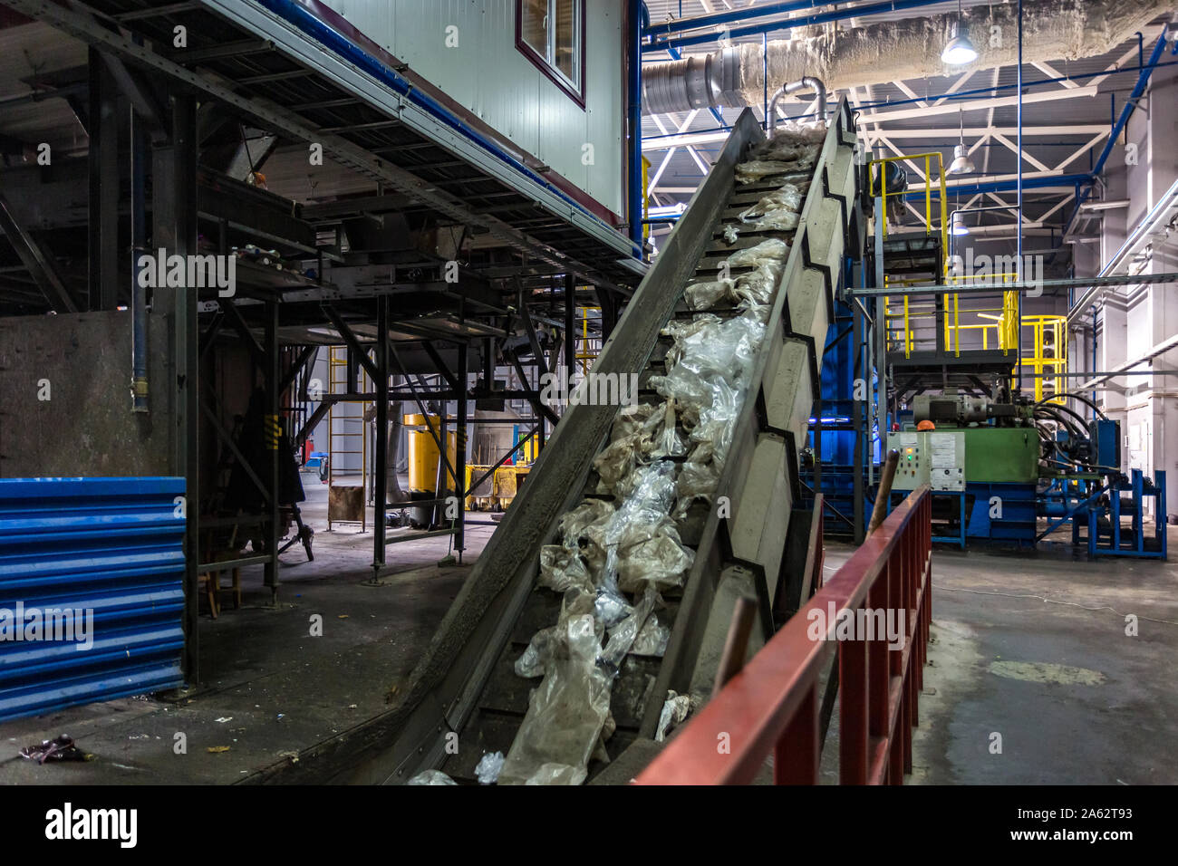 moving conveyor transporter on Modern waste recycling processing plant ...