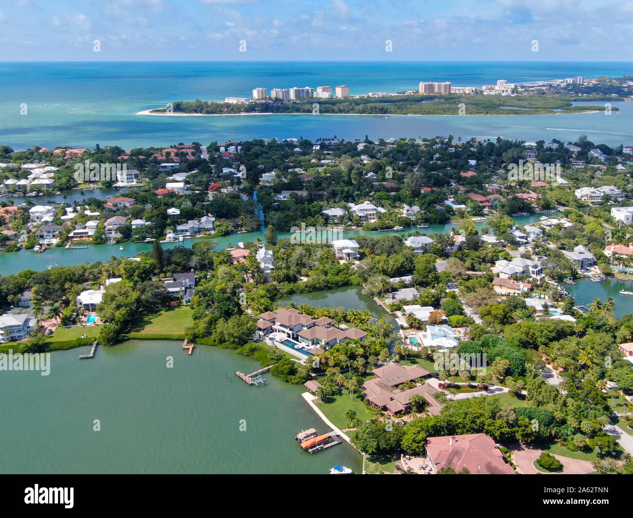 Aerial view of Siesta Key, barrier island in the Gulf of Mexico, coast ...