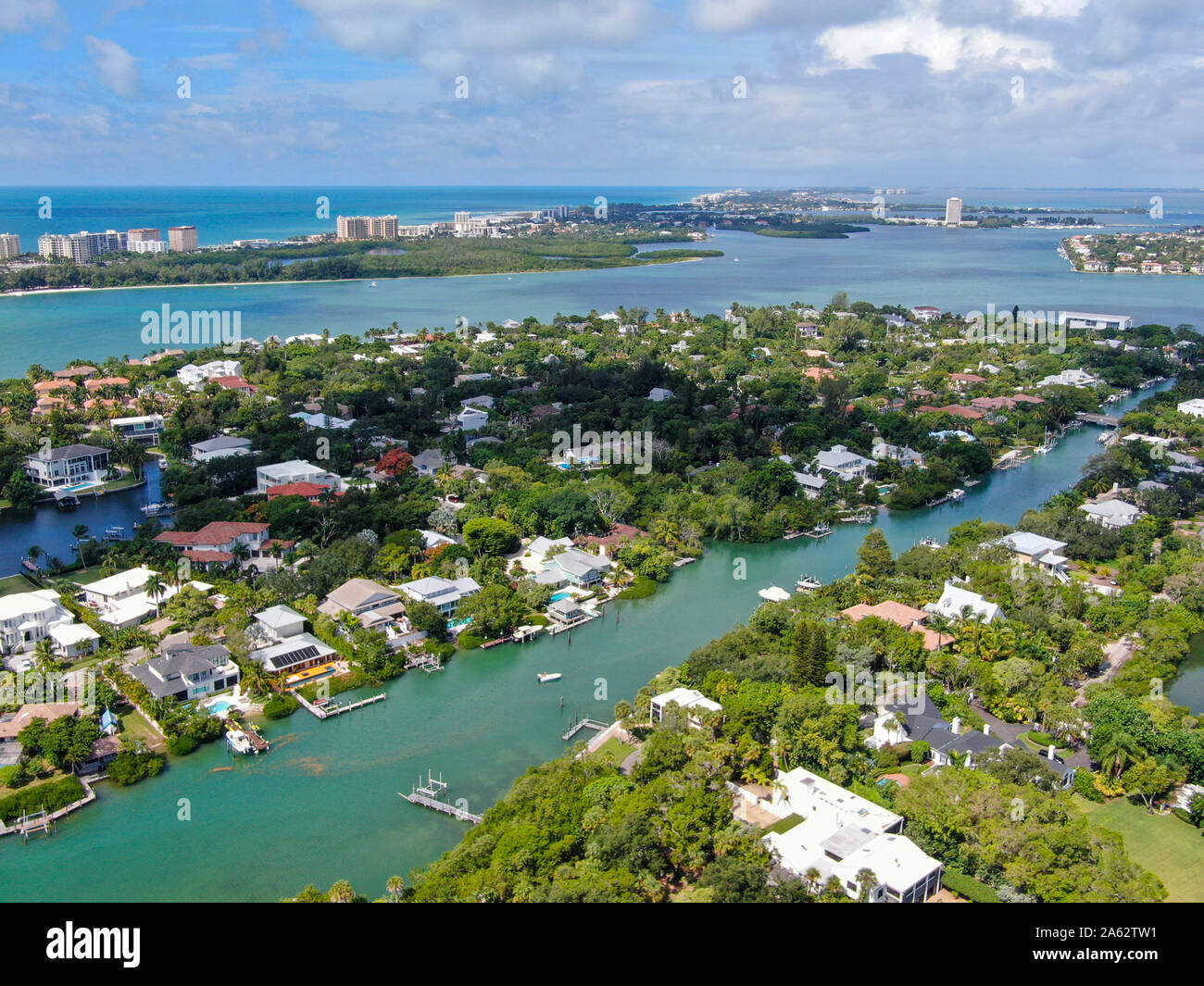 Aerial view of Siesta Key, barrier island in the Gulf of Mexico, coast ...
