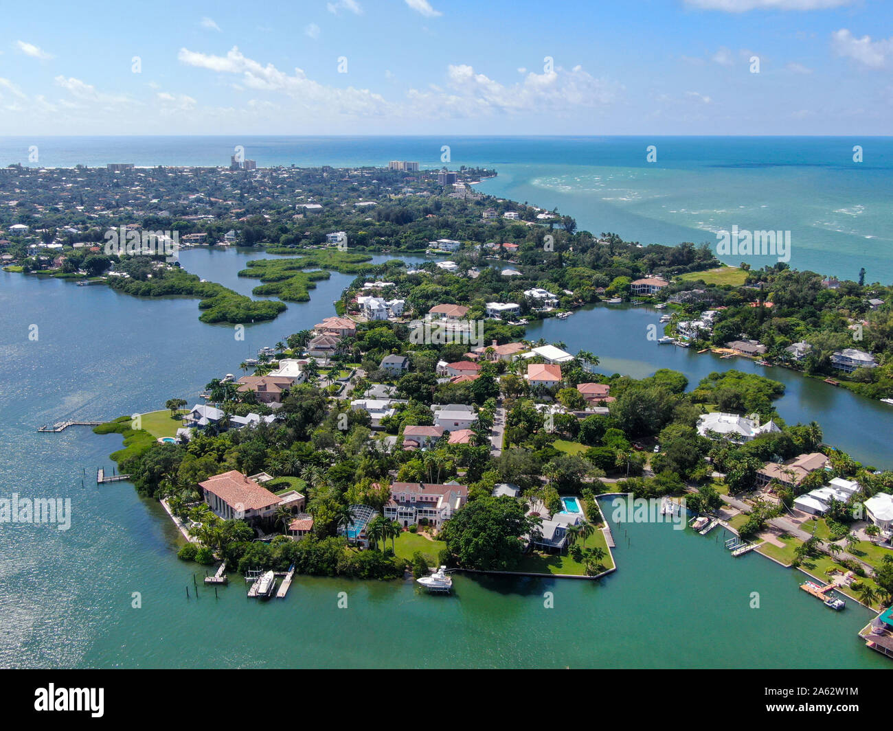 Aerial view of Siesta Key, barrier island in the Gulf of Mexico, coast ...