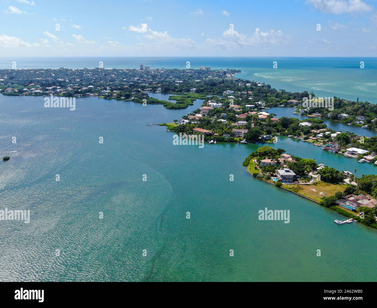Aerial view of Siesta Key, barrier island in the Gulf of Mexico, coast ...