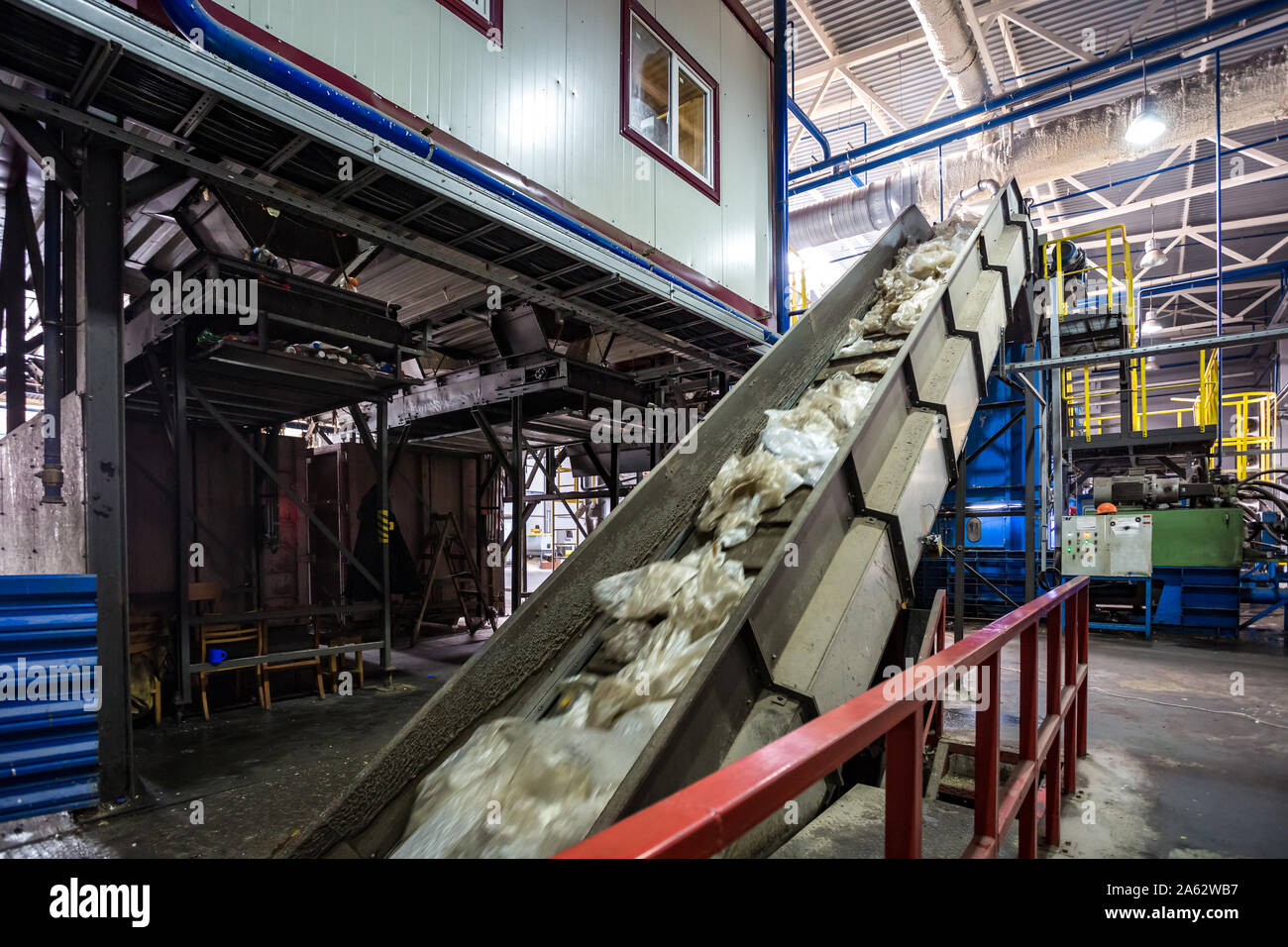 moving conveyor transporter on Modern waste recycling processing plant ...