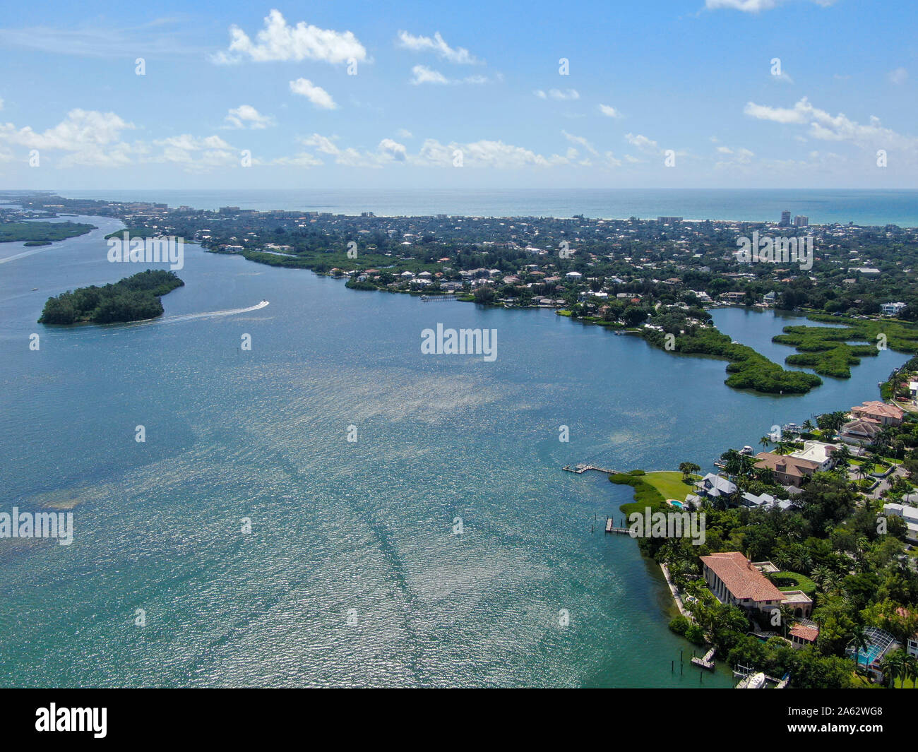 Aerial view of Siesta Key, barrier island in the Gulf of Mexico, coast ...