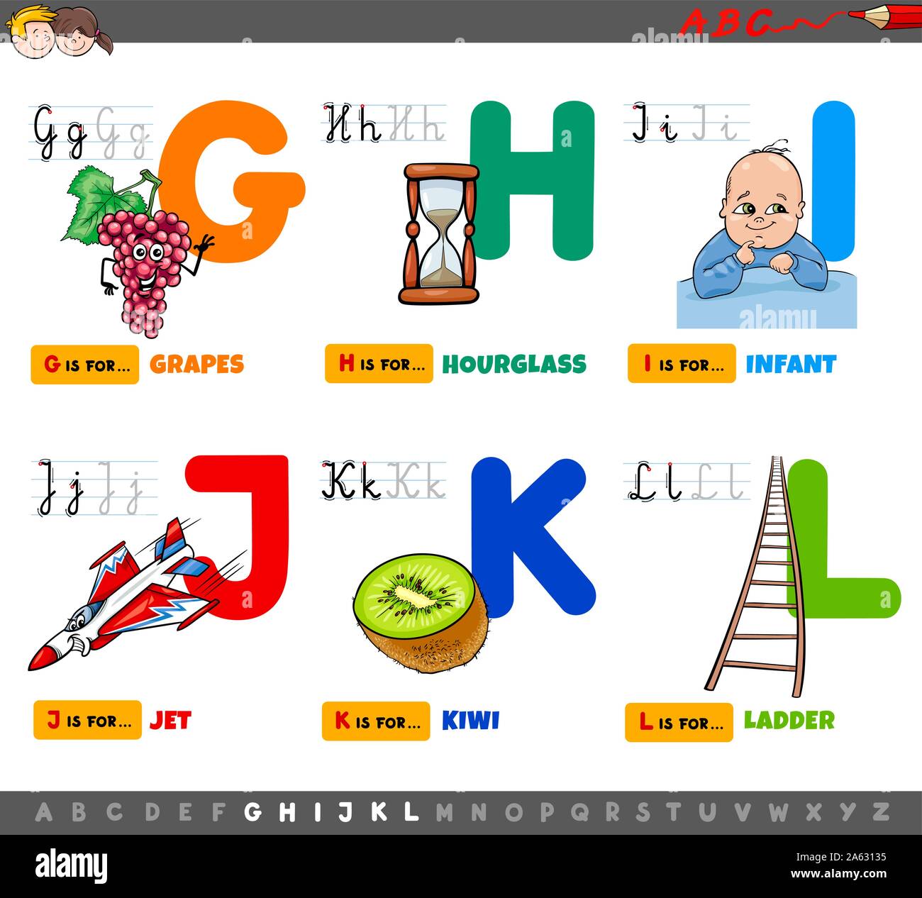 Cartoon Illustration of Capital Letters Alphabet Educational Set for ...