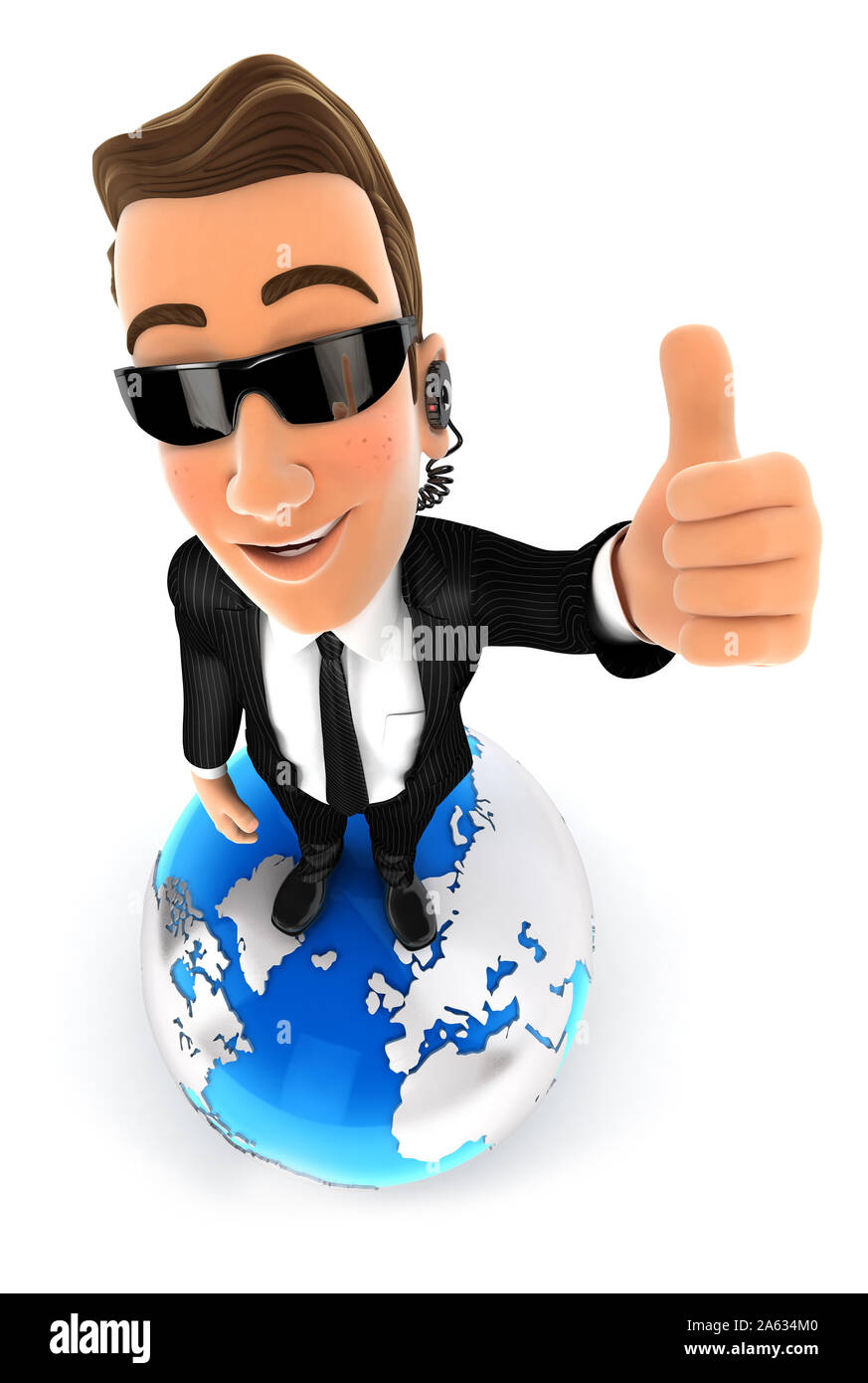 3d security agent is standing on earth, illustration with isolated ...