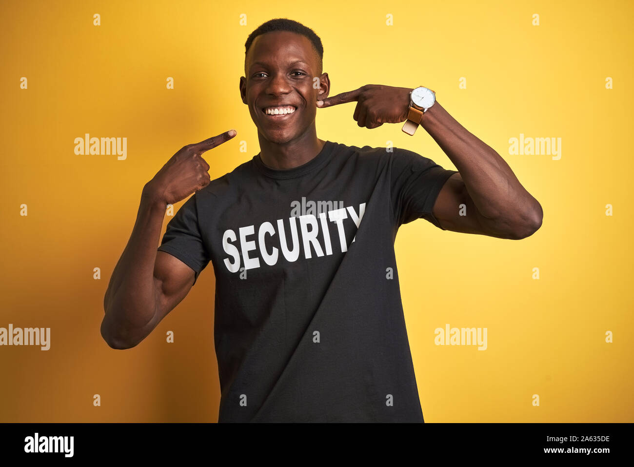 African american safeguard man wearing security uniform over isolated ...